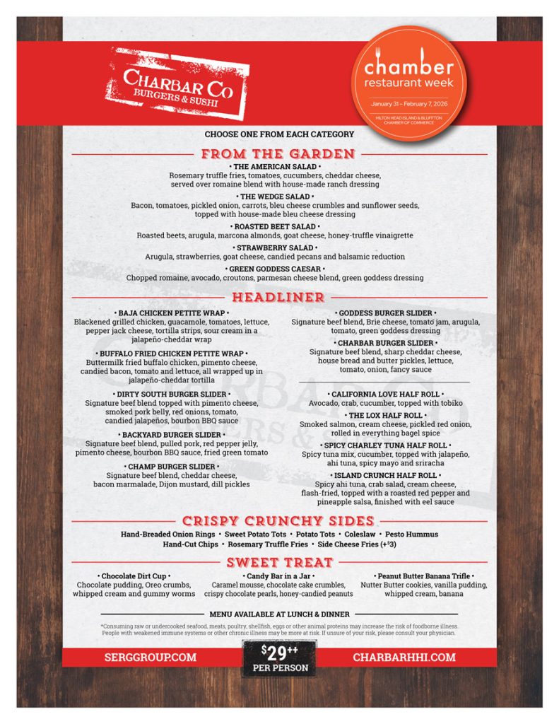 Chamber Restaurant Week Menu | Charbar Company